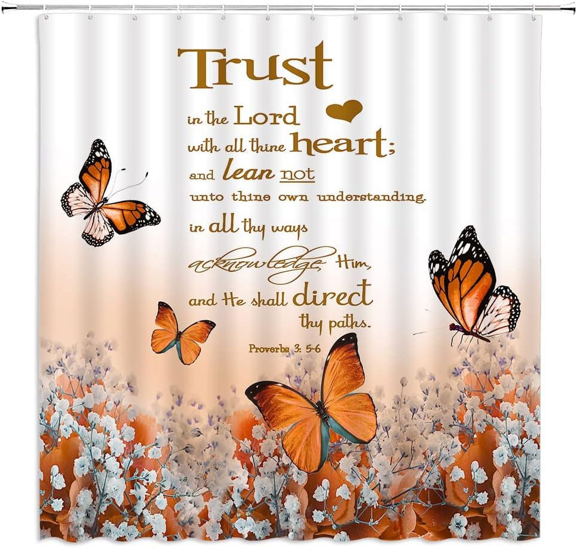 Inspirational Quote Shower Curtain Orange Flower Butterfly Trust in The ...