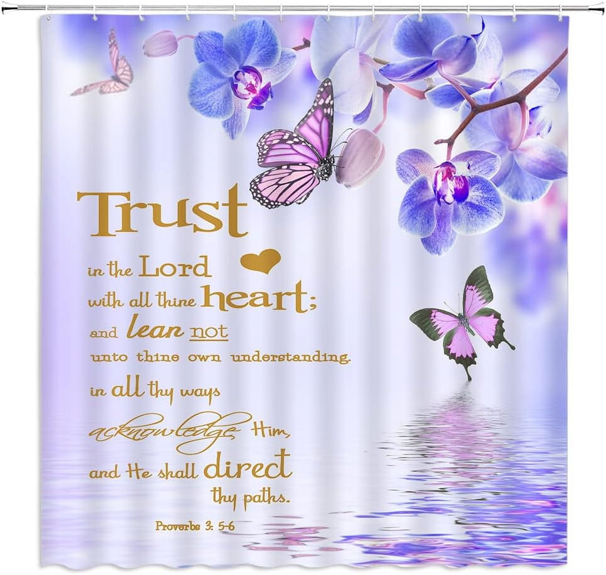 Inspirational Quote Shower Curtain Purple Blue Flower Butterfly Trust ...