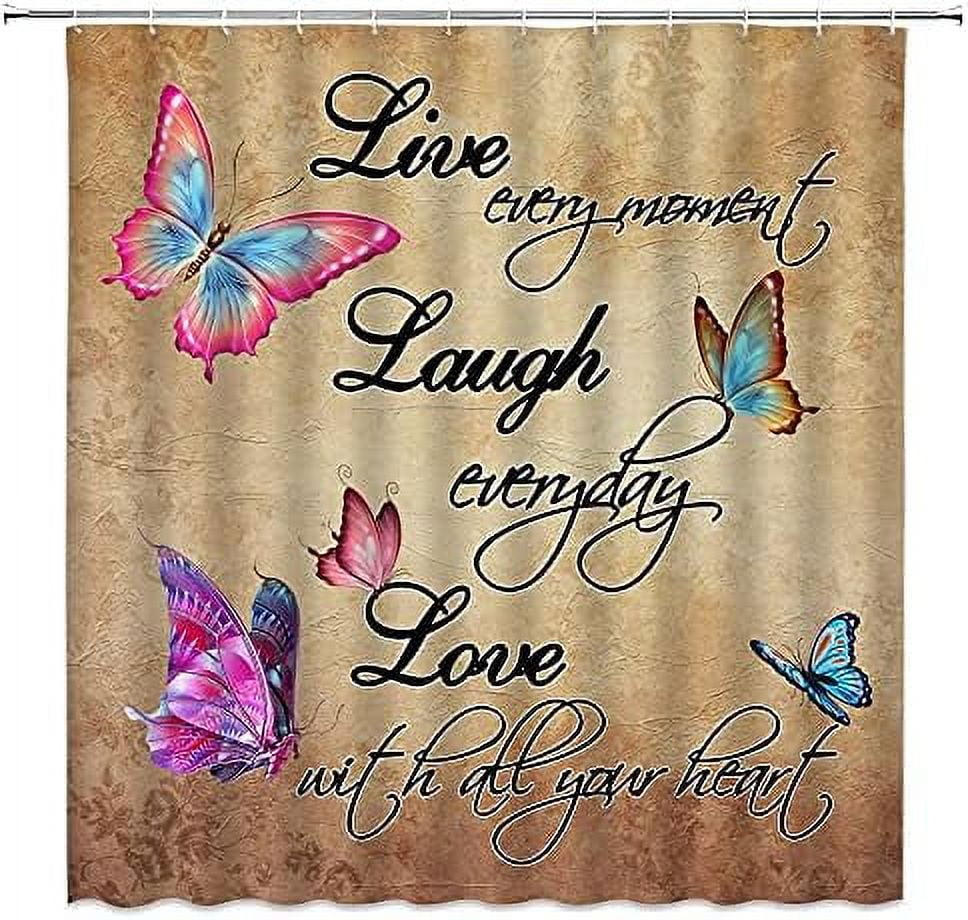 Inspirational Quote Shower Curtain Rustic Wooden Plank Fantasy