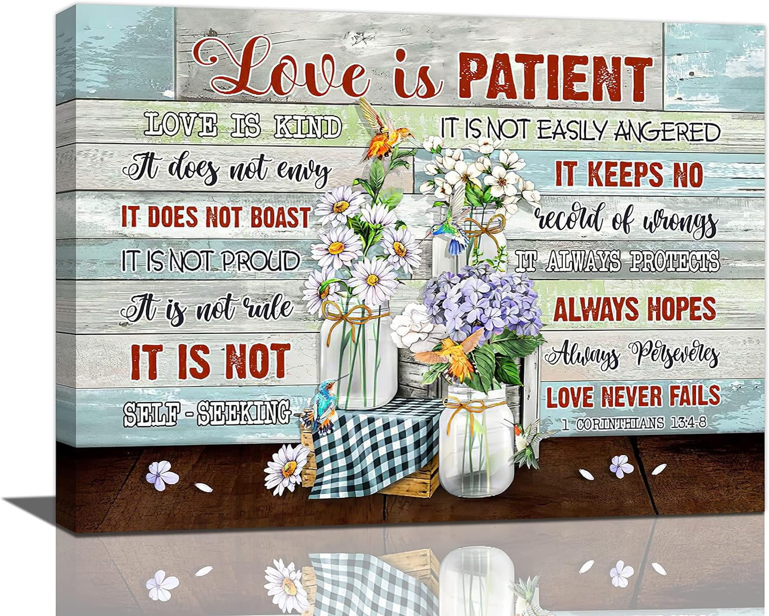 Inspirational Quotes Flowers Wall Art Love is Patient Love is Kind Sign ...