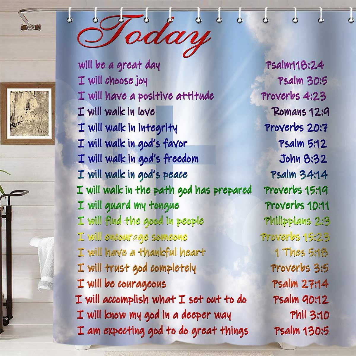 Inspirational Quotes Shower Curtain, Sunlight Blue Sky White Cloud ...