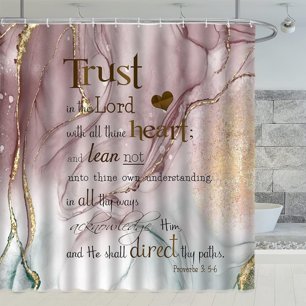 Inspirational Quotes Shower Curtains Brown Pink Marble Texture Modern