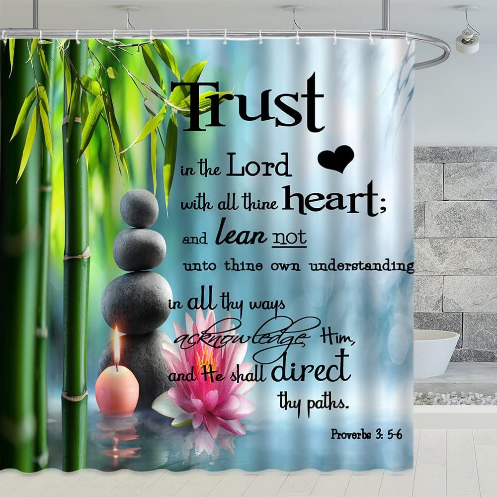 Inspirational Quotes Shower Curtains Japanese Style Bamboo Stone Lotus