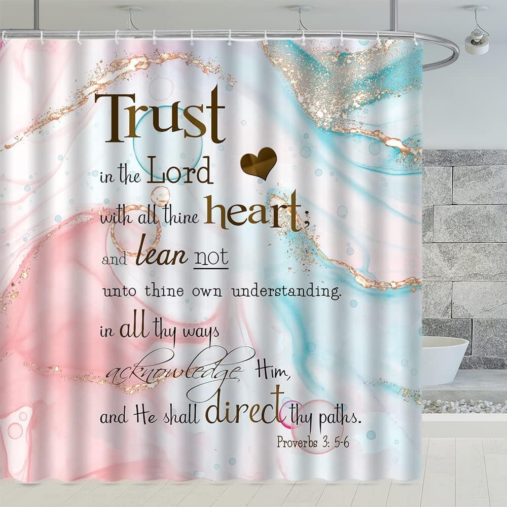 Inspirational Quotes Shower Curtains Pink Blue Marble Texture Modern