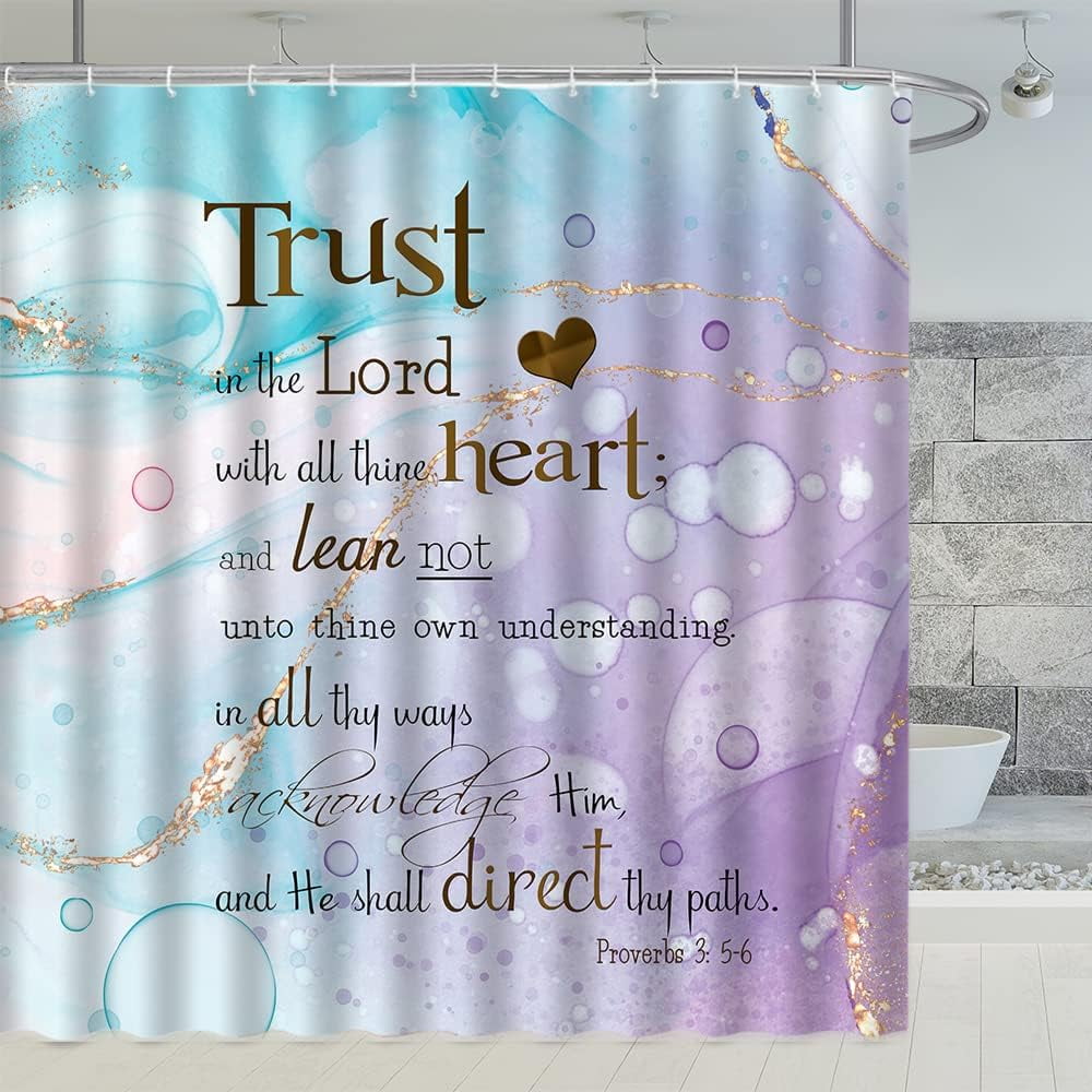 Inspirational Quotes Shower Curtains Purple Blue Marble Texture Modern