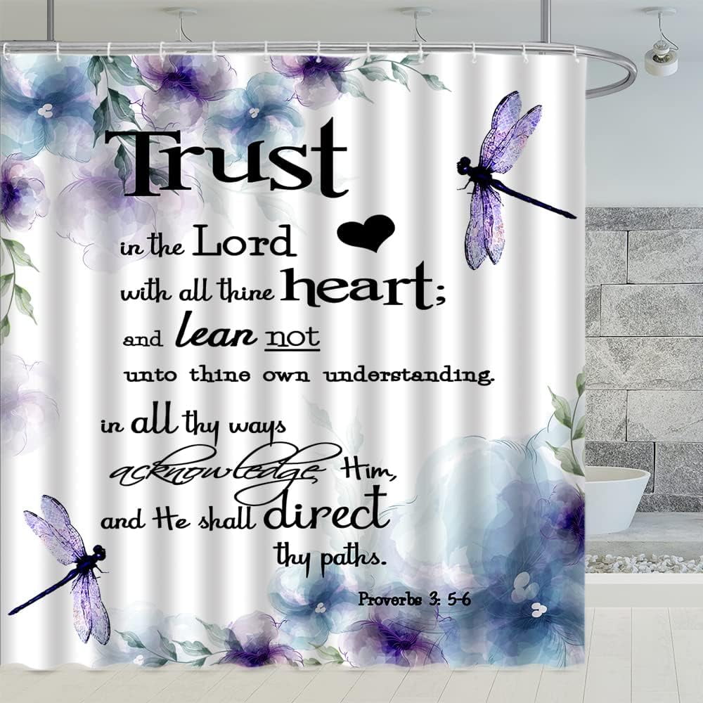 Inspirational Quotes Shower Curtains Purple Dragonfly Watercolor Flower