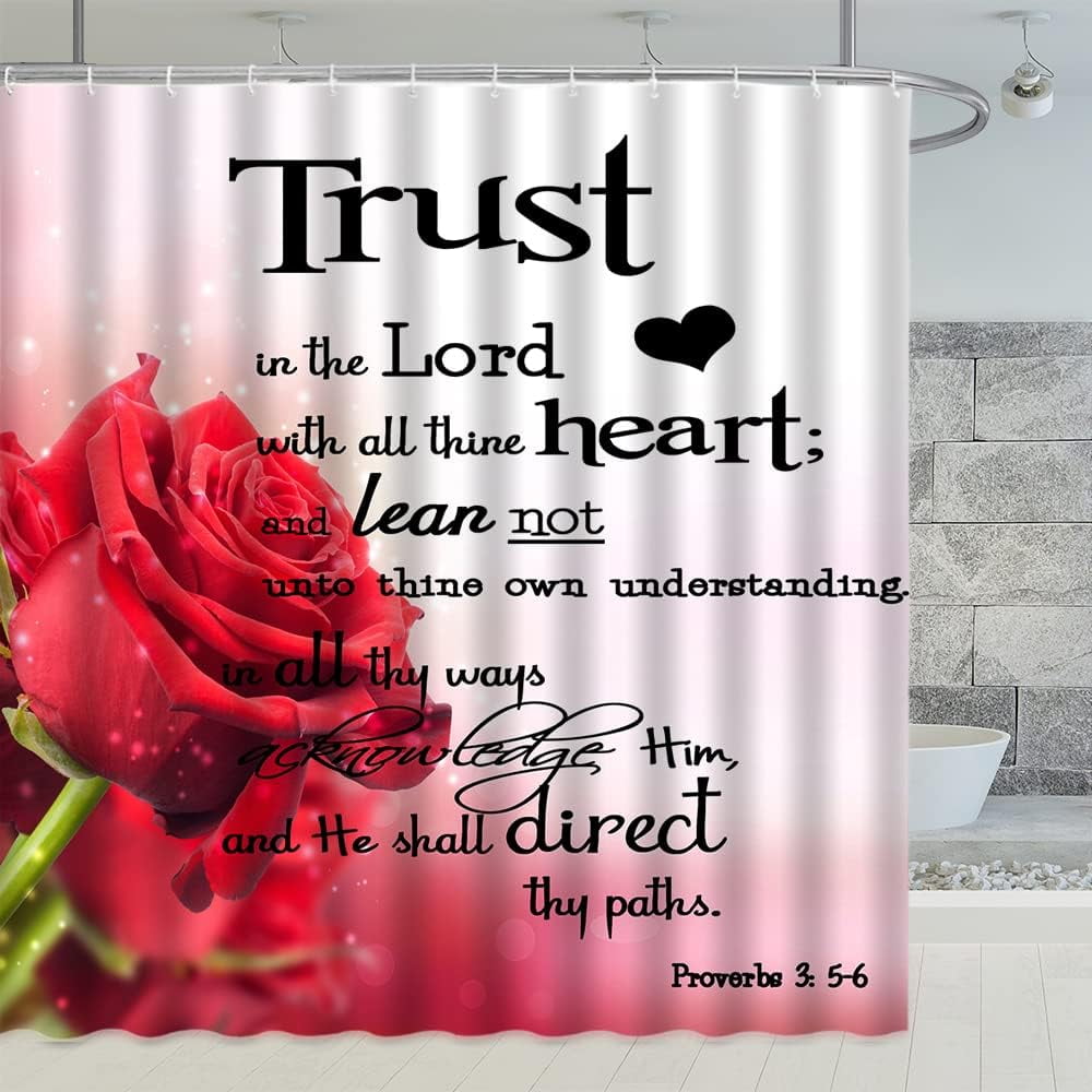 Inspirational Quotes Shower Curtains Red Rose Flower Valentines Day