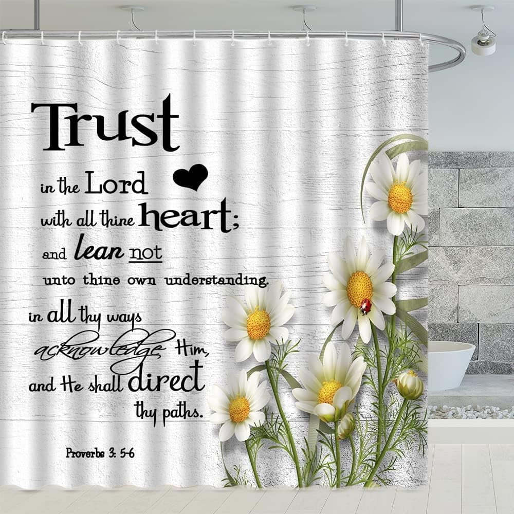 Inspirational Quotes Shower Curtains Spring White Flower Plant Rustic ...