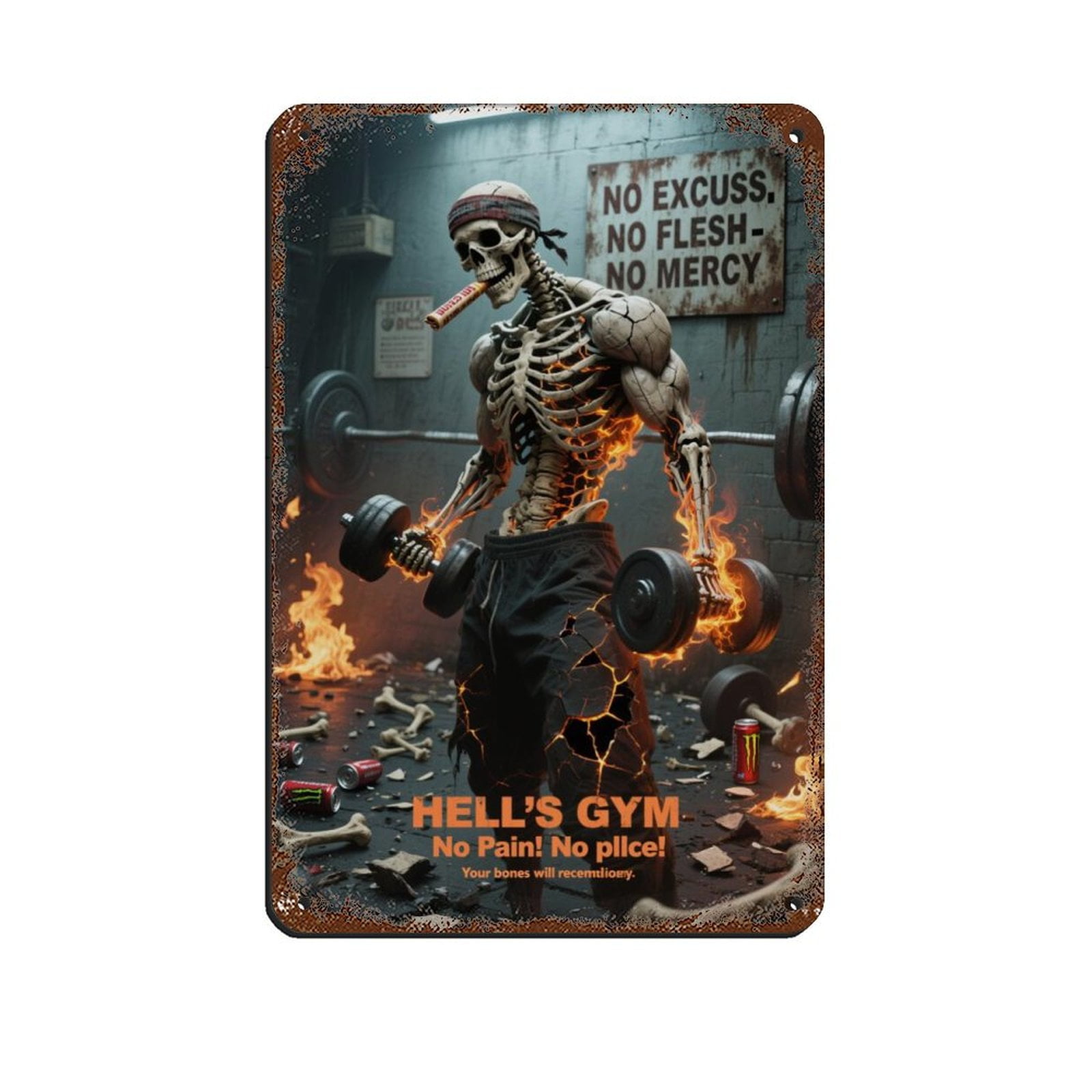 Inspirational Quotes Skeleton HELL’S GYM Retro Poster Metal Tin Sign ...