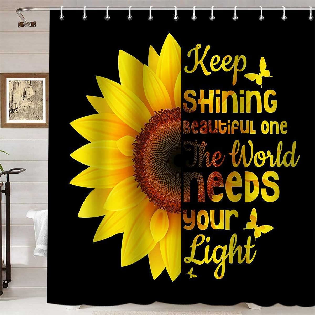 Inspirational Quotes Sunflower Shower Curtain, Motivational Words ...