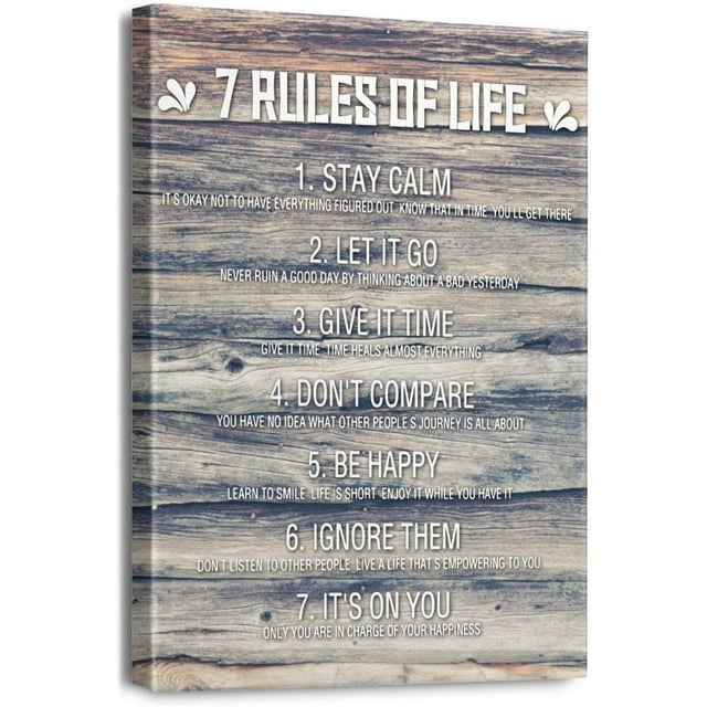 Inspirational Quotes Wall Art for Office 7 Rules of Life Motivational ...
