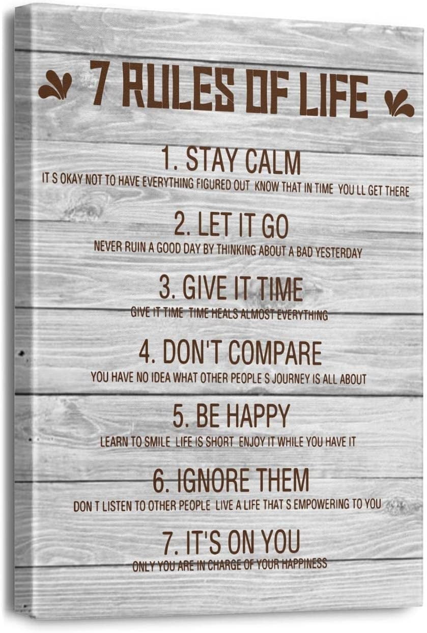 Inspirational Quotes Wall Art for Office 7 Rules of Life Motivational ...