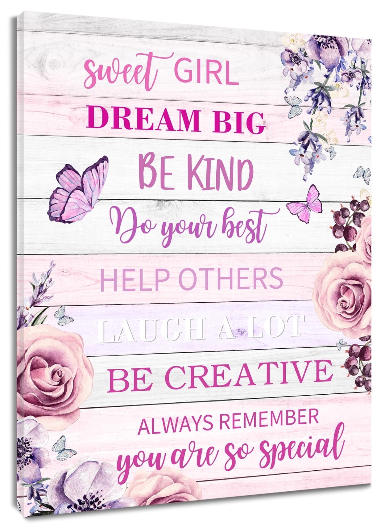 NEONWE Pink Inspirational Quotes Canvas Wall Art Floral Rose Butterfly ...
