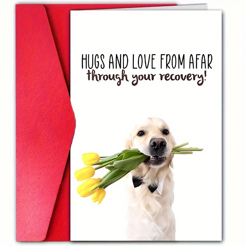 Inspirational Recovery Card – Golden Retriever with Flowers – “Hugs and ...