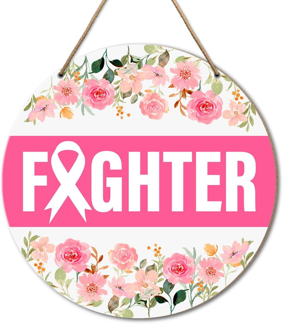 Inspirational Round Wooden Door Sign Breast Cancer Fighter Gift for ...