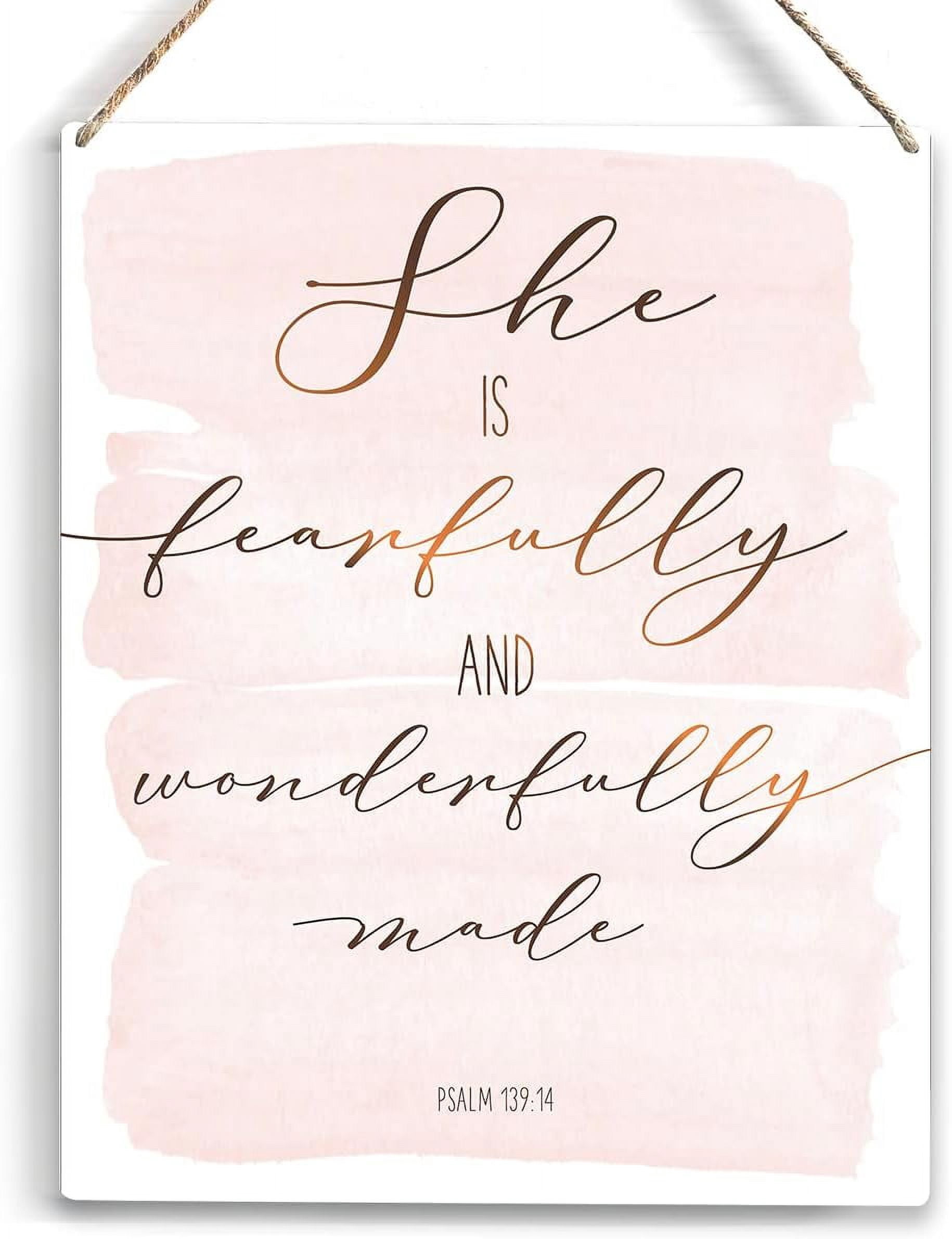 Inspirational She is Fearfully and Wonderfully Made Bible Verse Wood ...