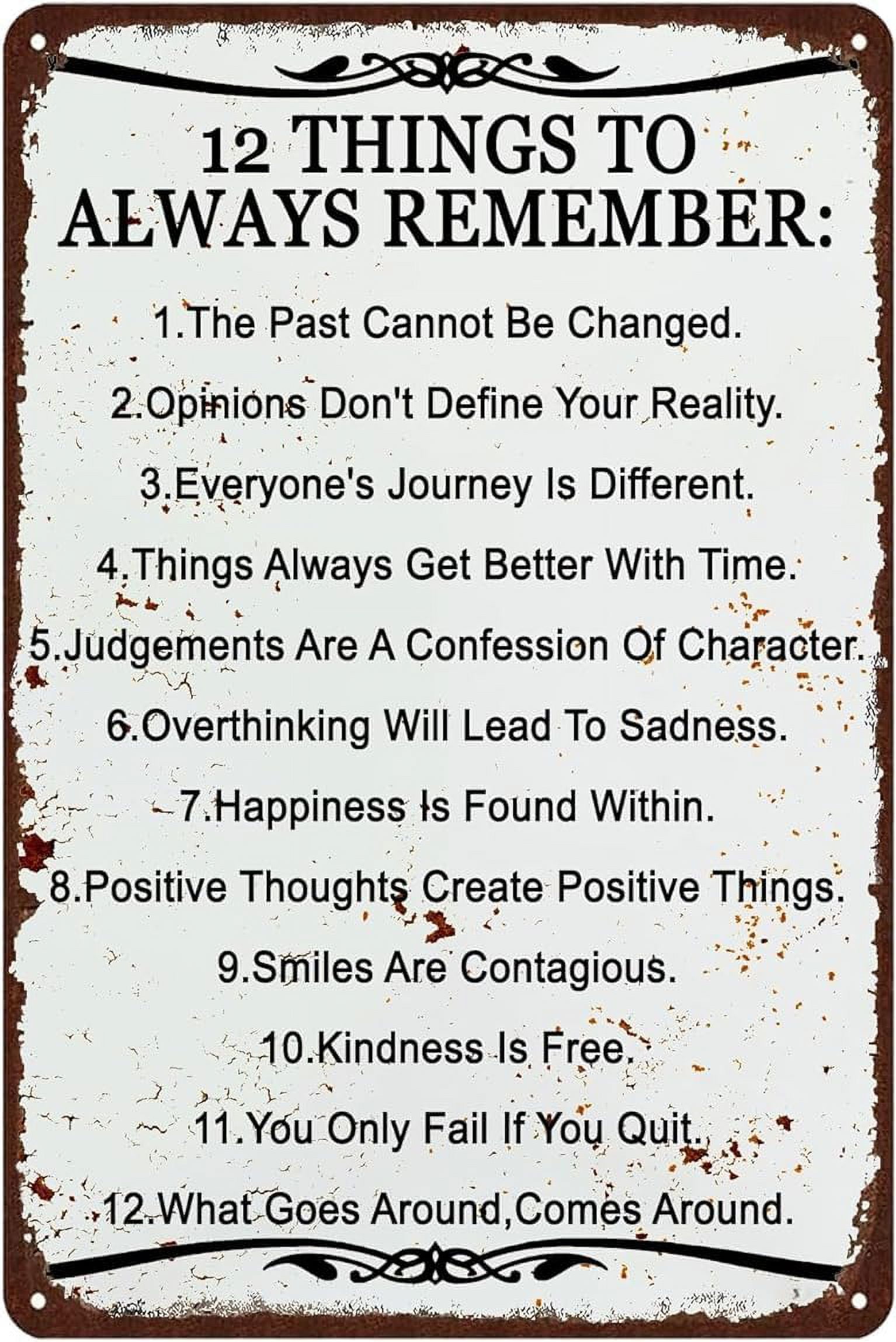 Inspirational Sign 12 Things To Always Remember Tin Signs, Retro Metal ...