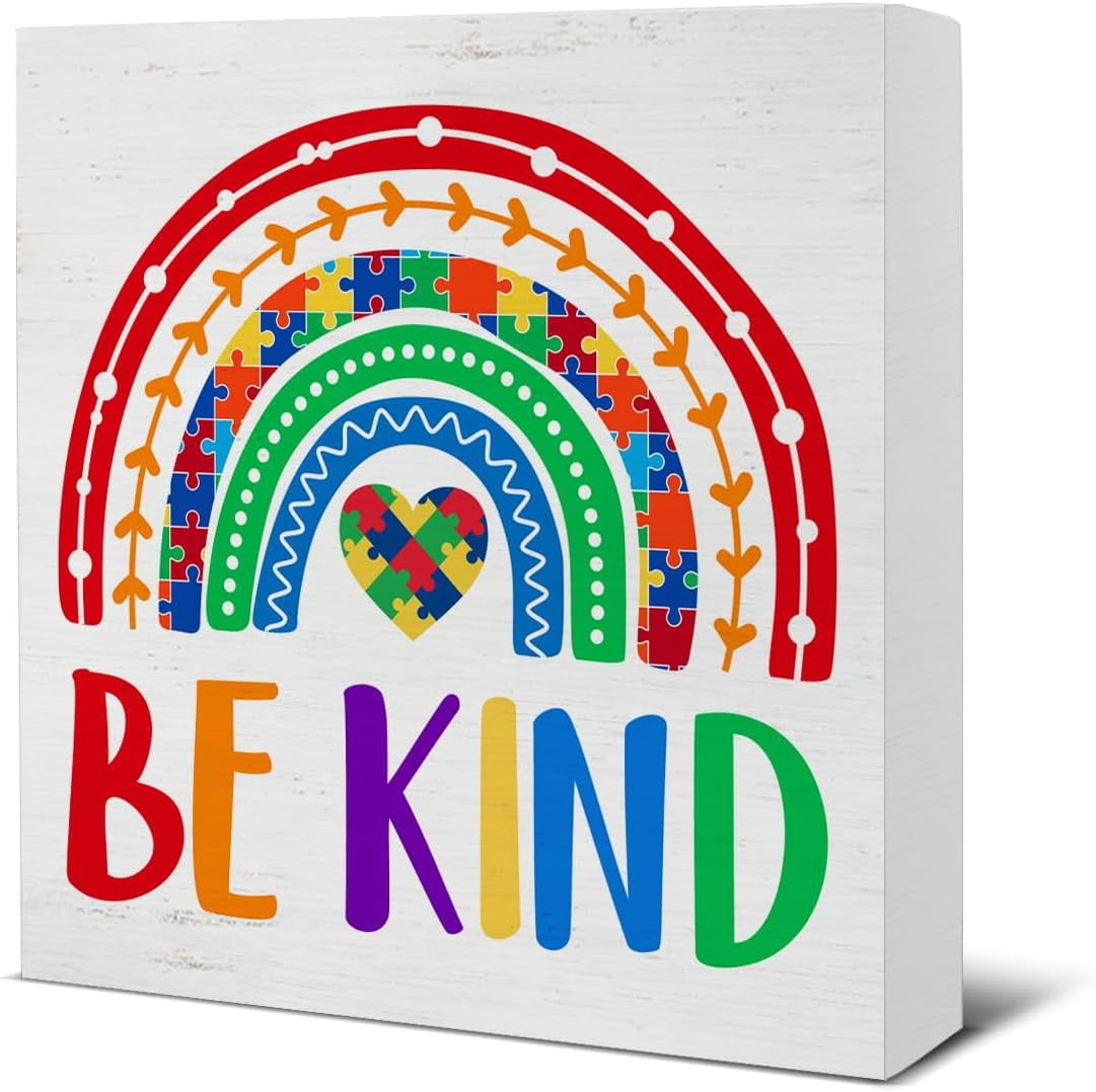 Inspirational Signs Autism Awareness Decor Be Kind Wooden Sign Autism ...