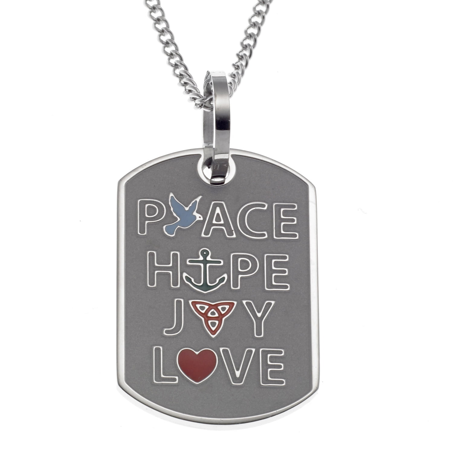 Inspirational Stainless Steel "Peace Hope Joy Love" Pendant Necklace ...