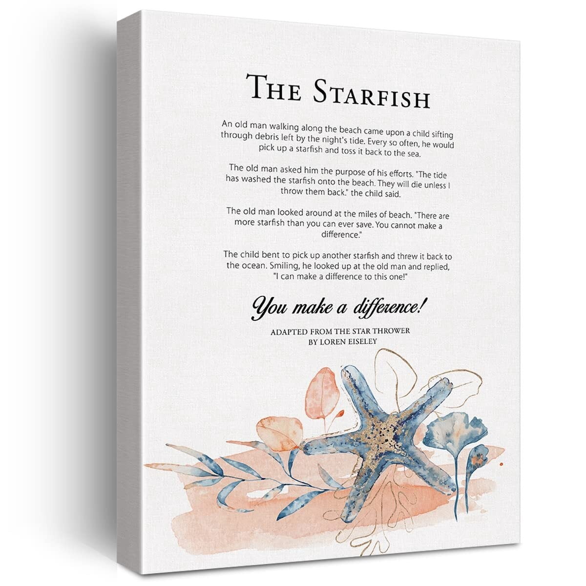 Inspirational Starfish Story Make a Difference Print Canvas Wall Art ...