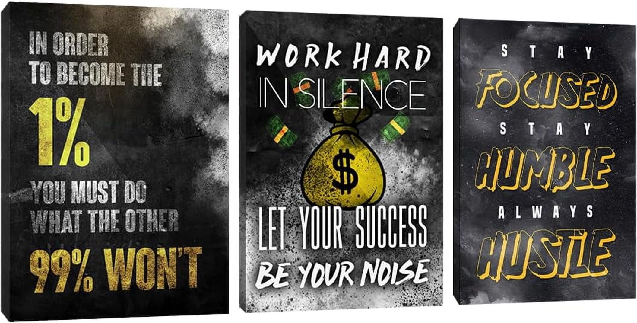 Inspirational Success Hustle Quote Wall Art Black Gold Canvas Painting ...