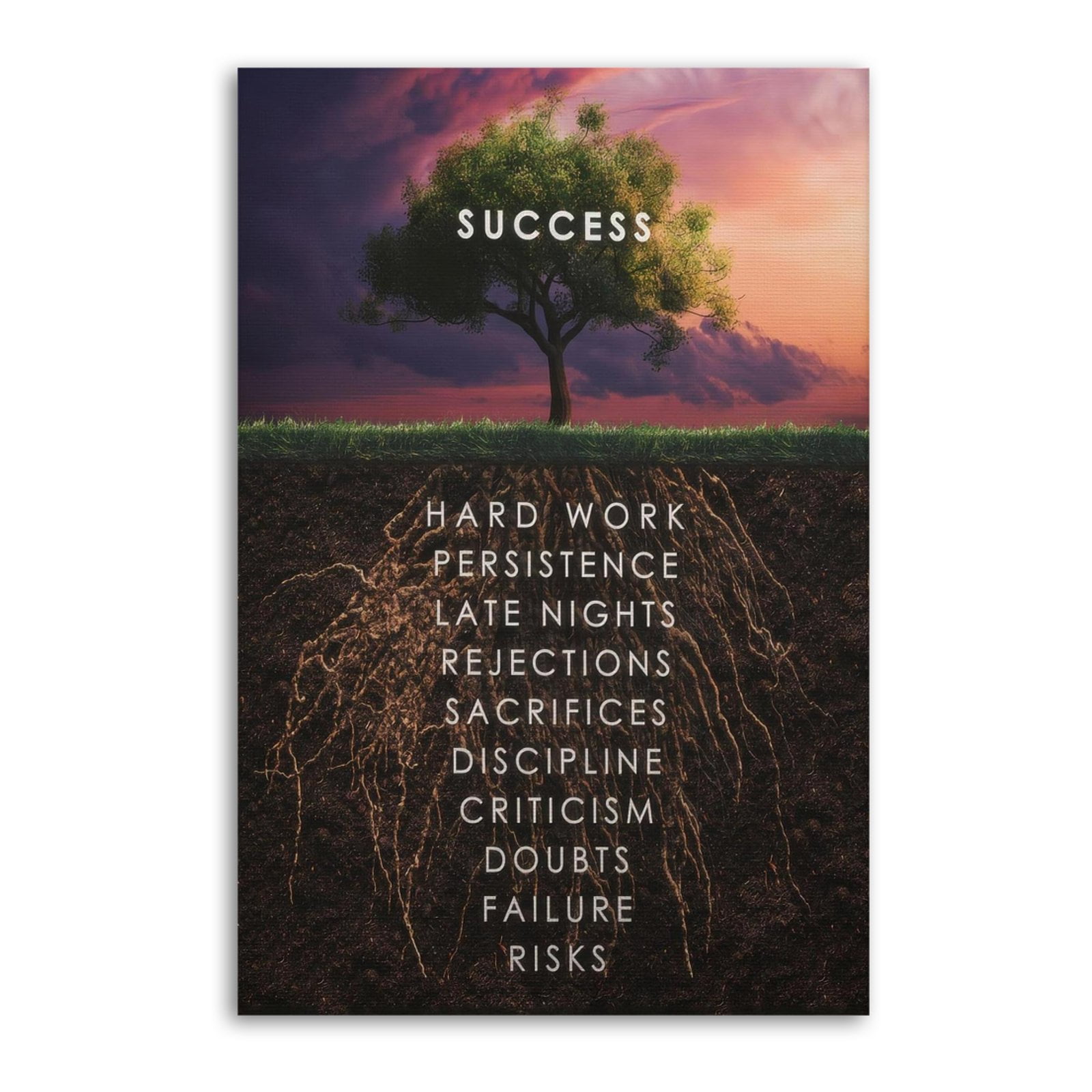 Inspirational Success Motivational Roots of Success Tree Canvas Poster ...