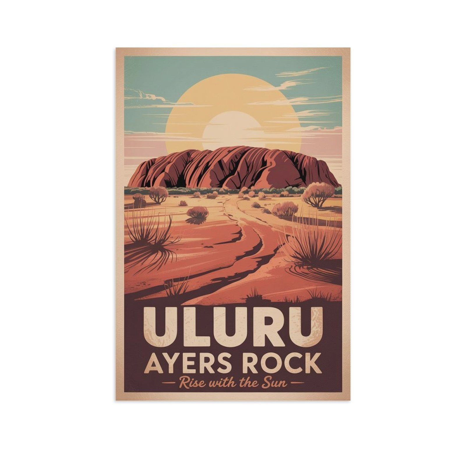 Inspirational Uluru Ayers Rock Poster Retro Motivational Vintage Travel ...