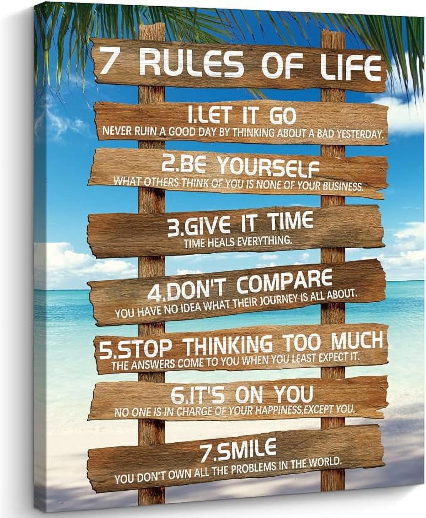 Inspirational Wall Art - 7 Rules of Life Motivational Canvas Wall Decor ...