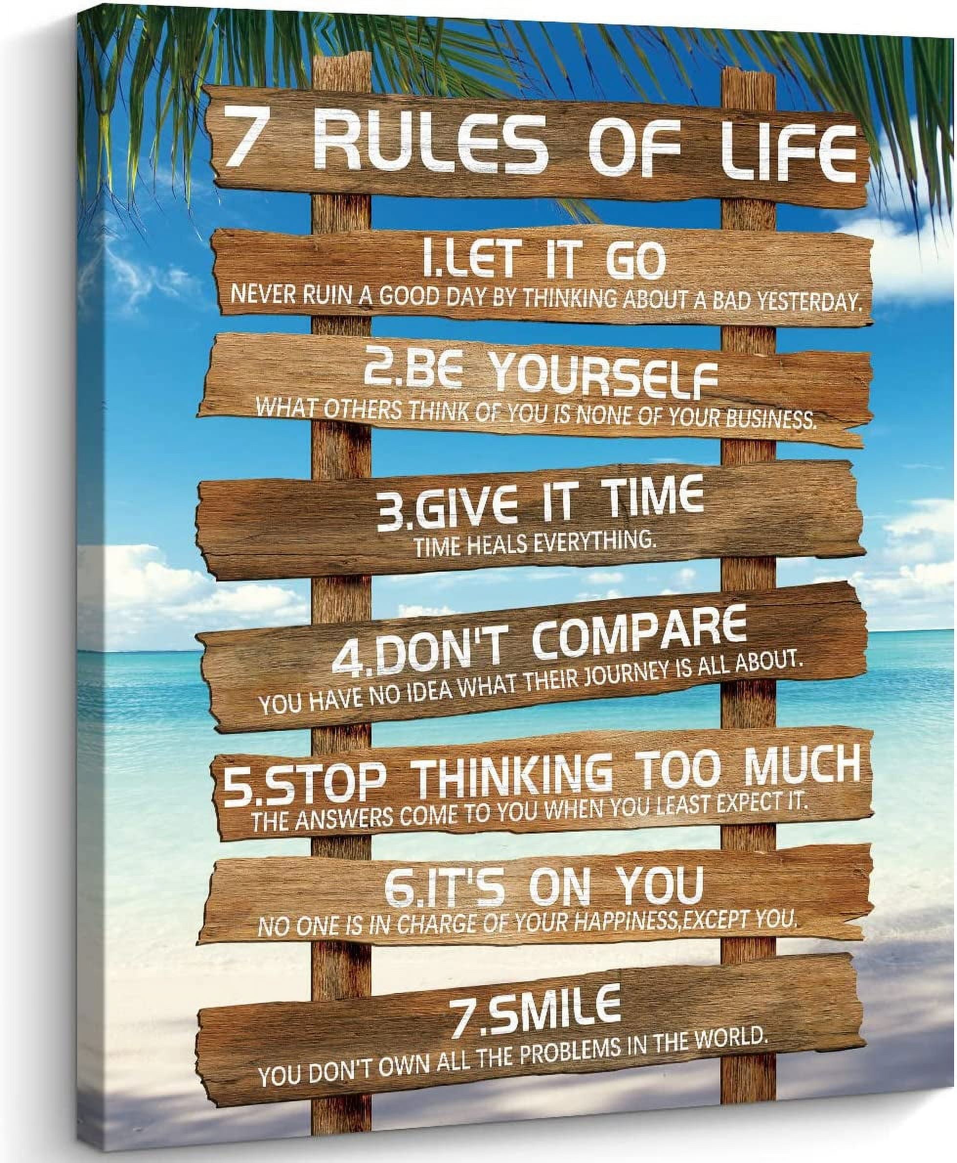 Inspirational Wall Art - 7 Rules of Life Motivational Canvas Wall Decor ...