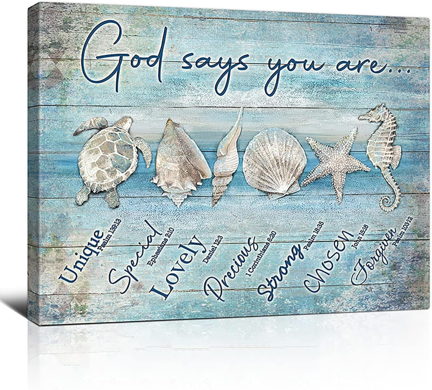 Inspirational Wall Art Blue Ocean Seashell Canvas God Says You are ...
