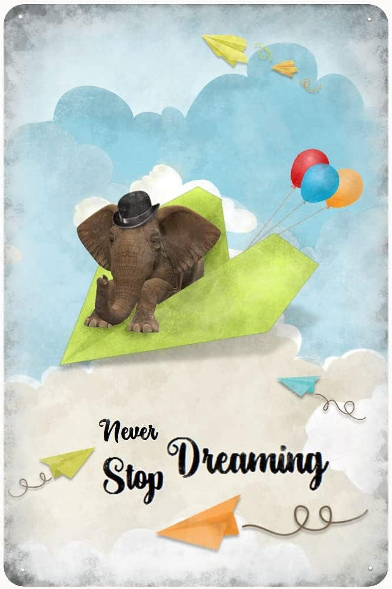 Inspirational Wall Art -Never Stop Dreaming,Elephant Vintage Tin Sign ...