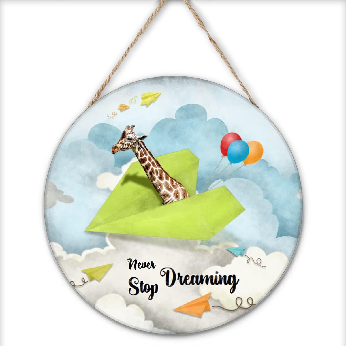 Inspirational Wall Art -Never Stop Dreaming,Giraffe Shabby Chic Round ...