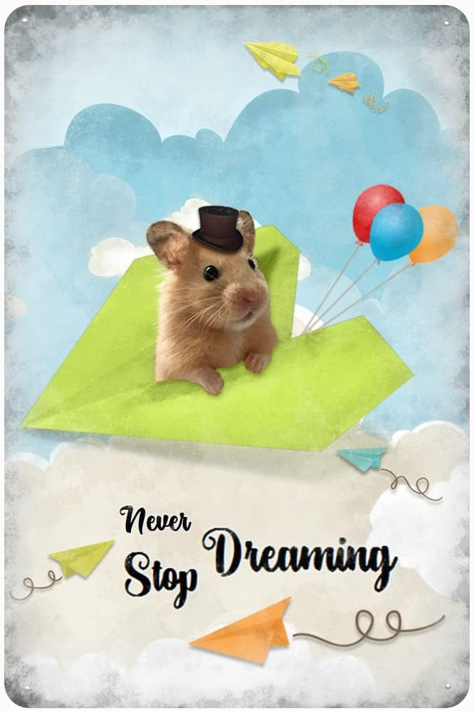 Inspirational Wall Art -Never Stop Dreaming,Hamster Vintage Tin Sign ...