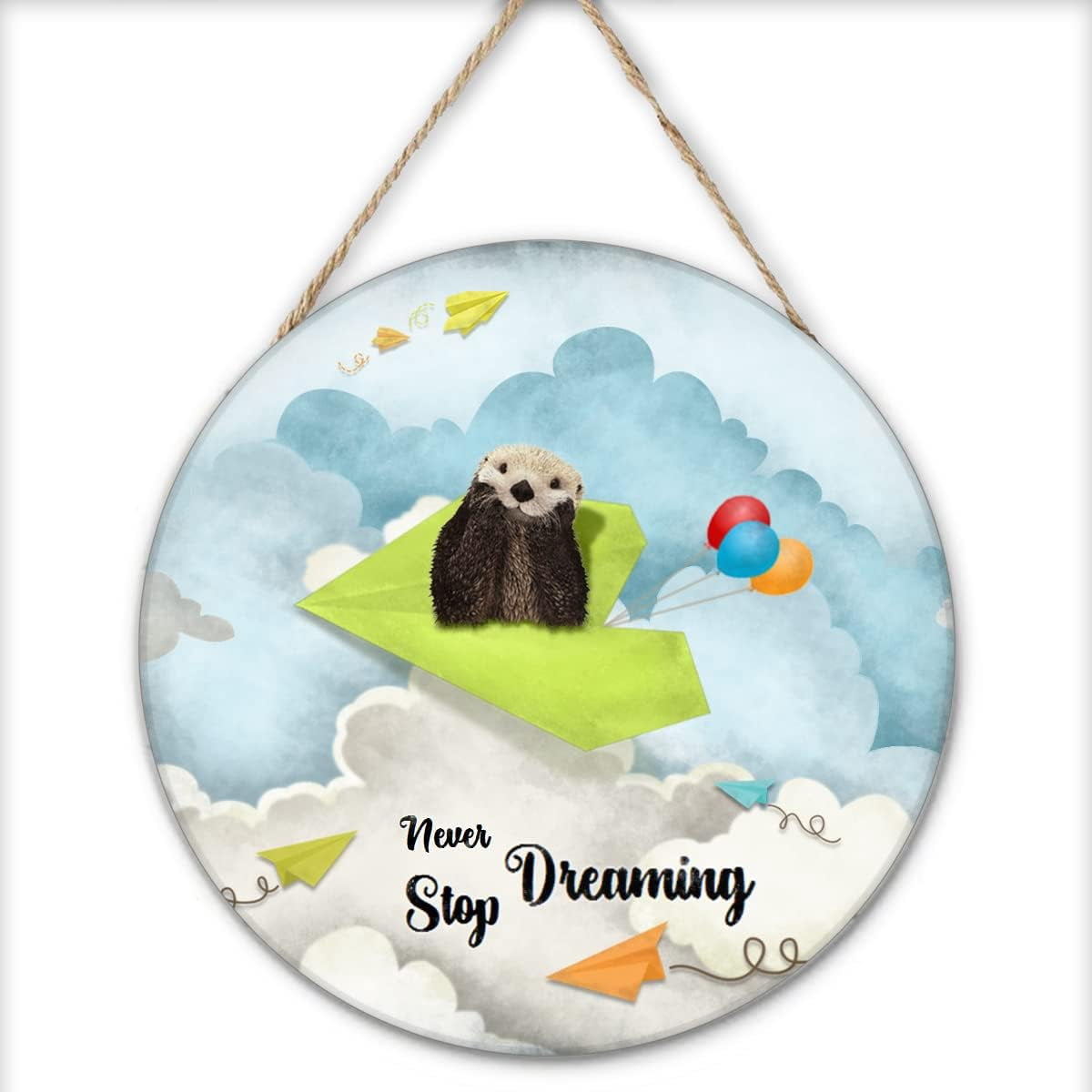 Inspirational Wall Art -Never Stop Dreaming,Otter Shabby Chic Round ...