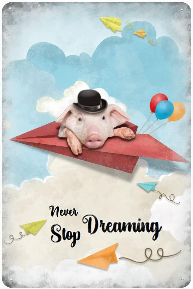Inspirational Wall Art -Never Stop Dreaming,Pig Vintage Tin Sign ...