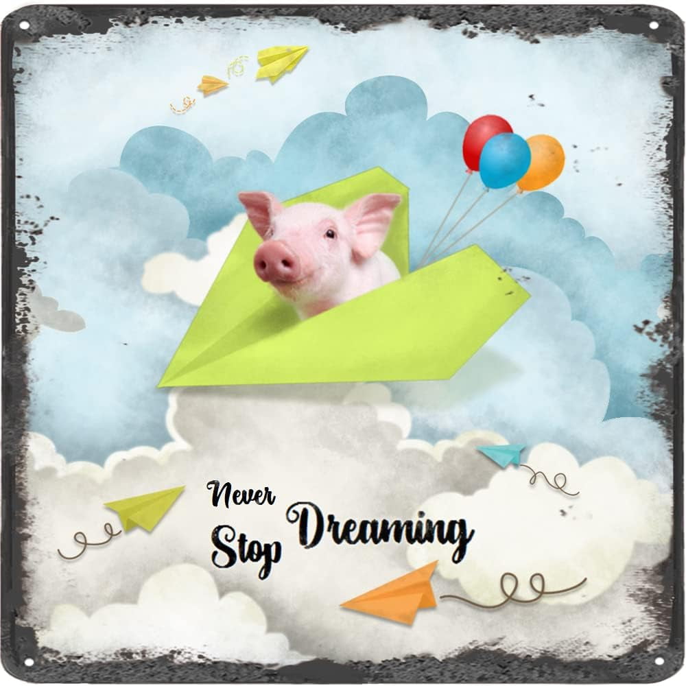Inspirational Wall Art -Never Stop Dreaming,Pig Vintage Tin Sign ...
