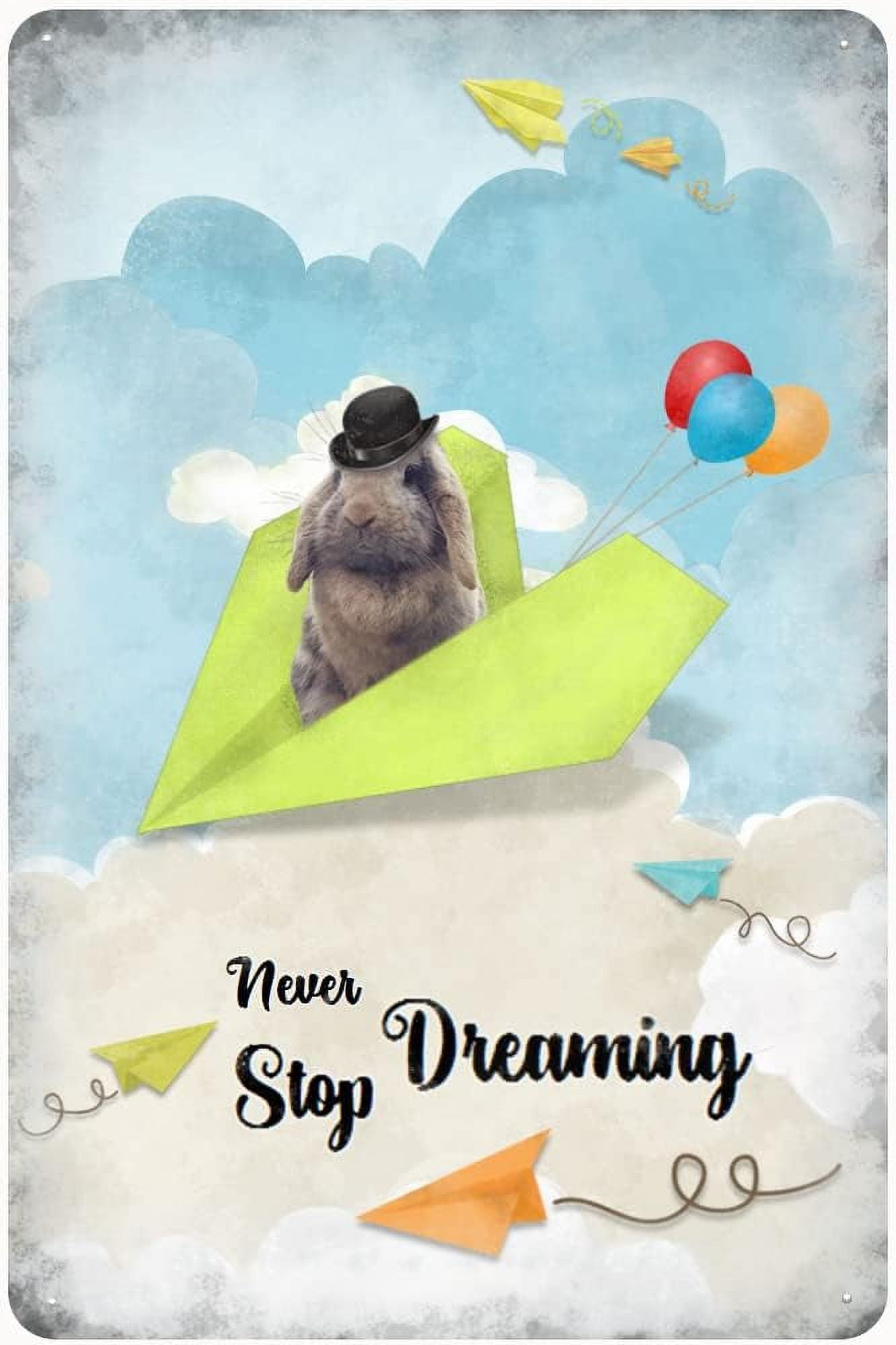 Inspirational Wall Art -Never Stop Dreaming,Rabbit Vintage Tin Sign ...