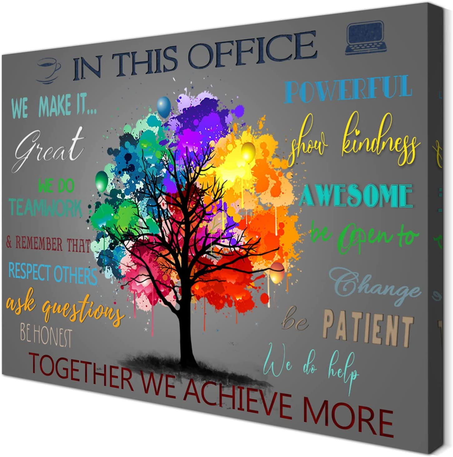 Inspirational Wall Art Office Motto Decor Quotes Colorful Tree Signs ...