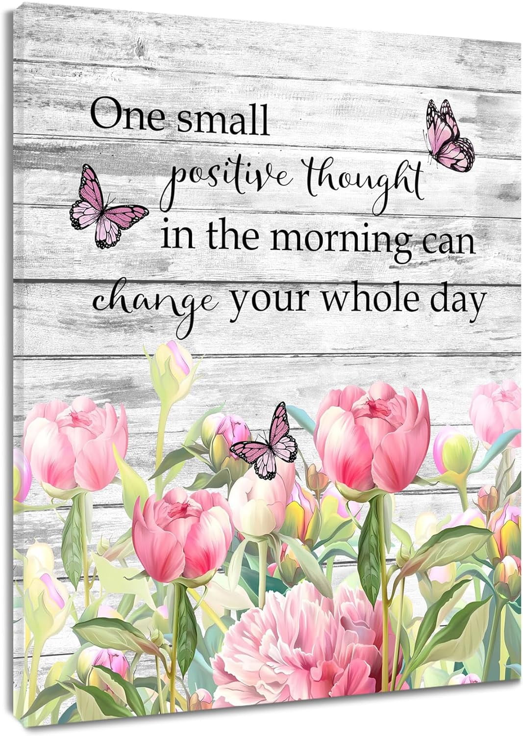 Inspirational Wall Art Pink Butterfly and Peony Flower with Leaf ...