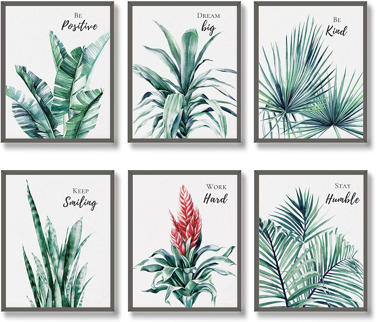 Inspirational Wall Art Print Set of 6 Tropical Botanical Leaves Wall ...