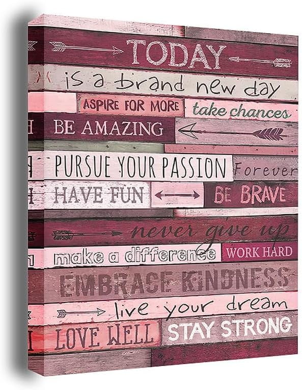 Inspirational Wall Decor Pink Canvas Painting Teen Girl Room Decor ...