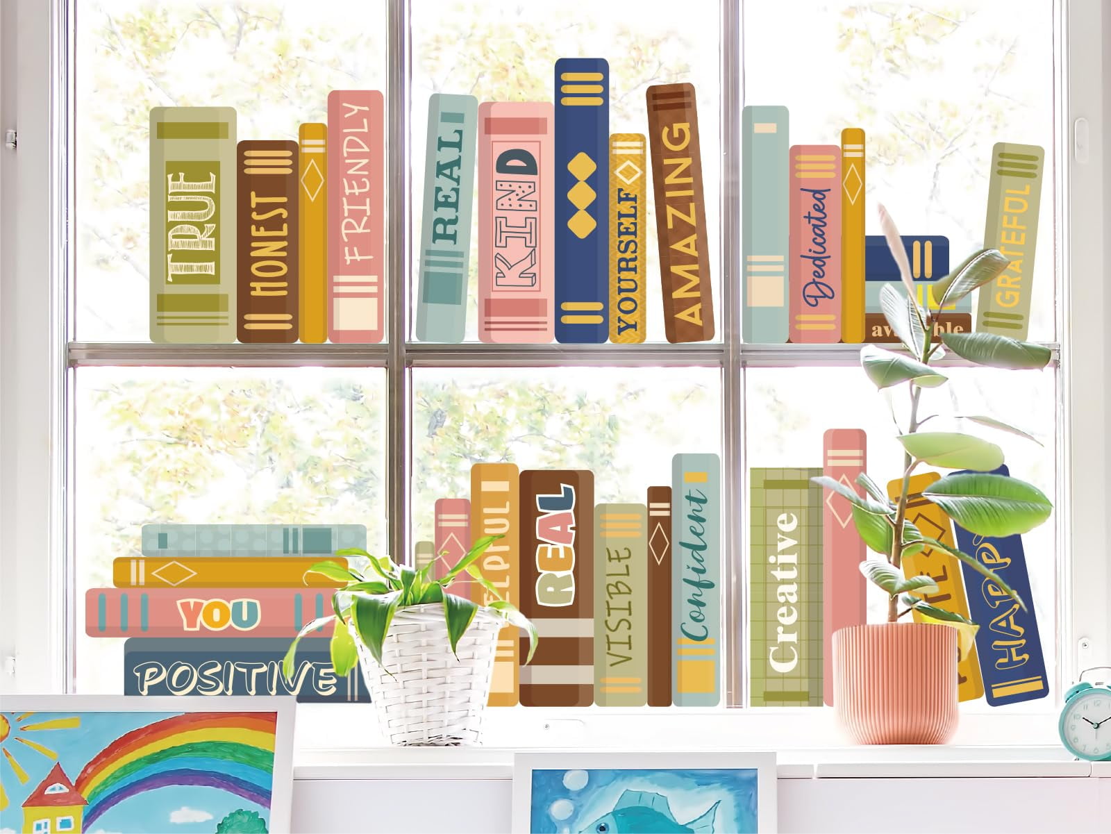 Inspirational Window Clings Watercolor Book Stickers Double Sided Glass ...