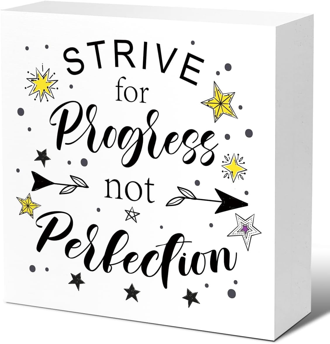 Inspirational Wood Block Sign,Strive for Progress not Perfection Motivational Wooden Block Sign ...