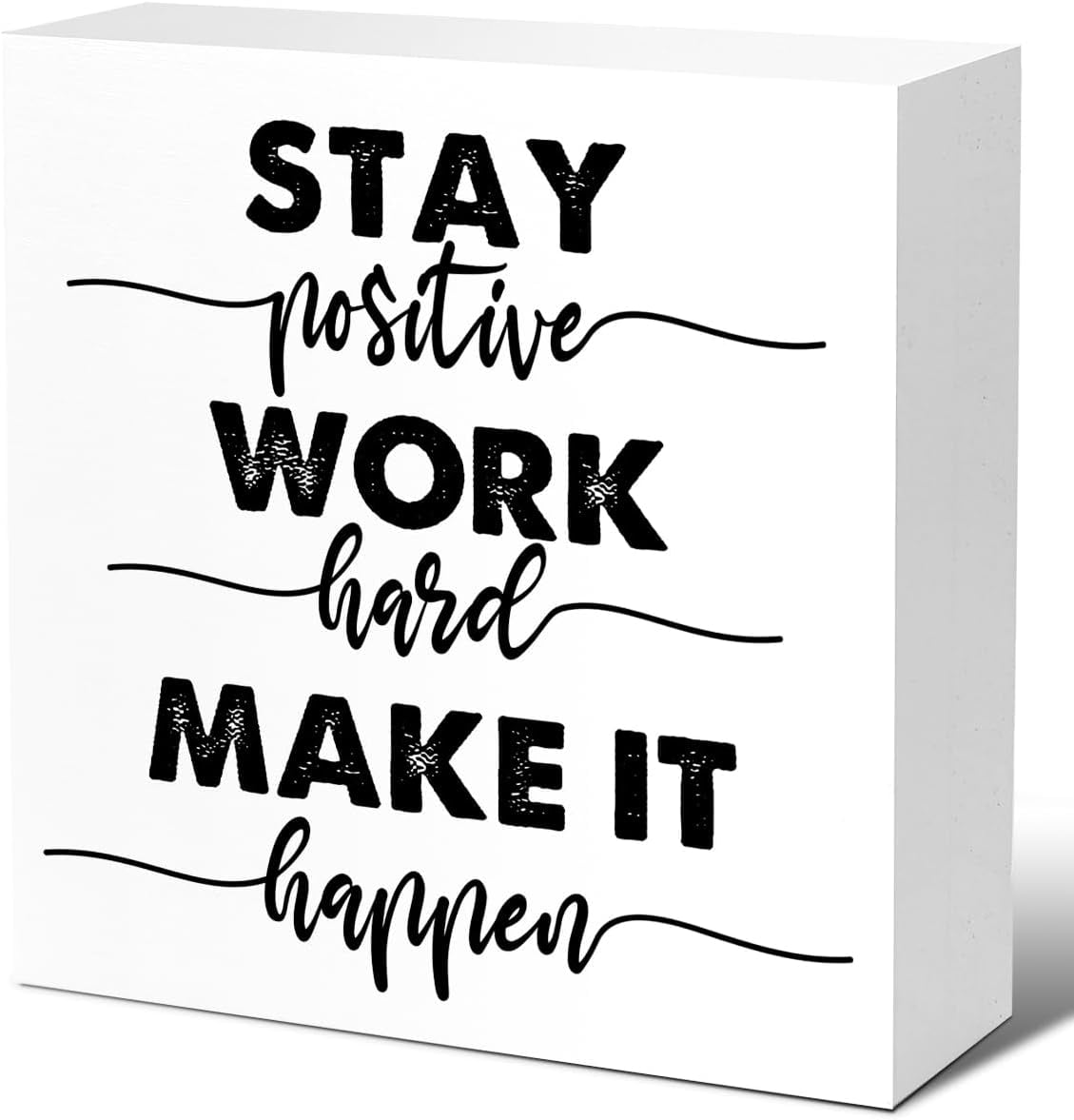 Inspirational Wood Block Signs Positive Work Hard Make It Happen Wooden ...