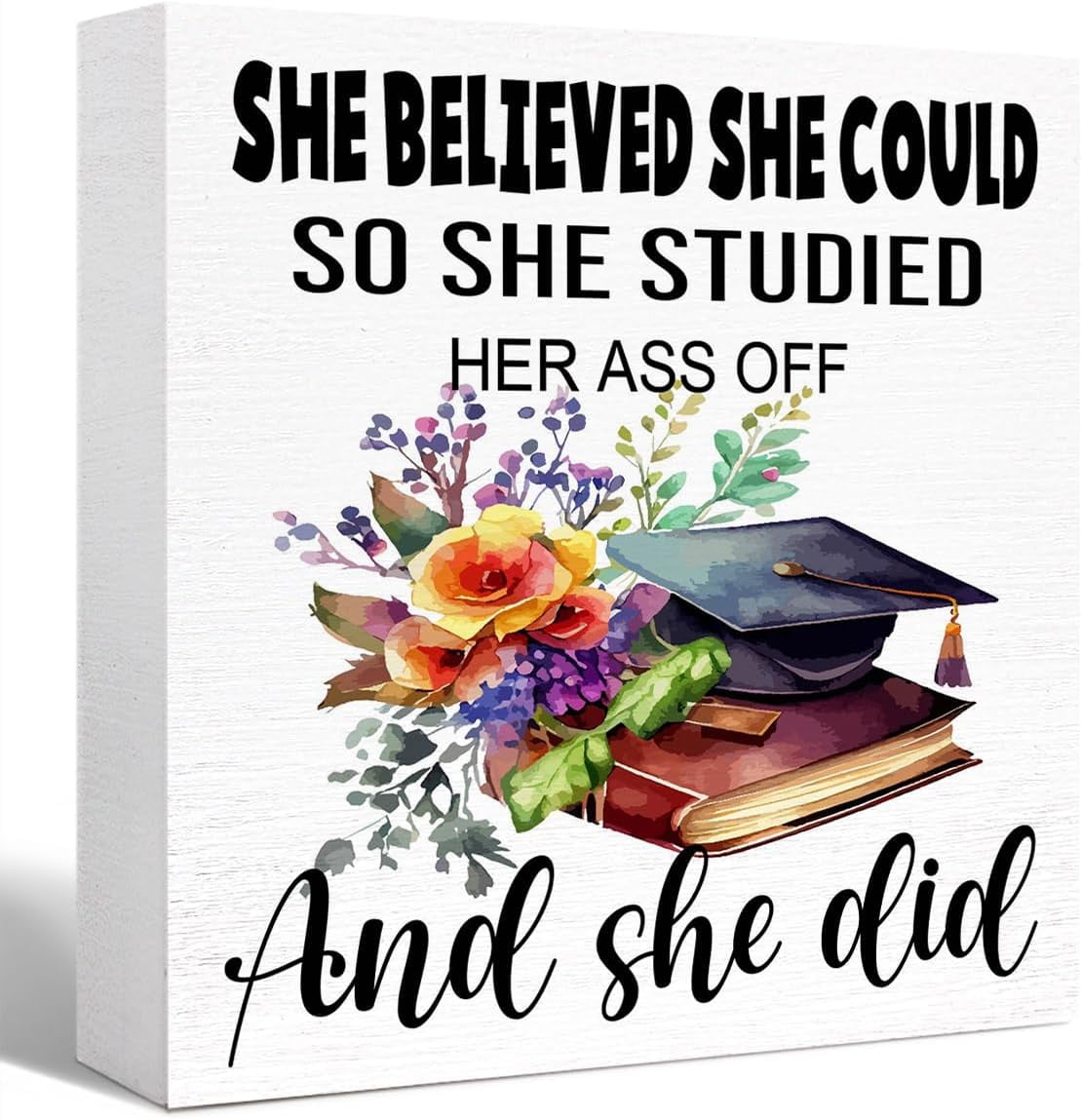 Inspirational Wood Box Sign She Beliveved She Could Wooden Block Signs ...