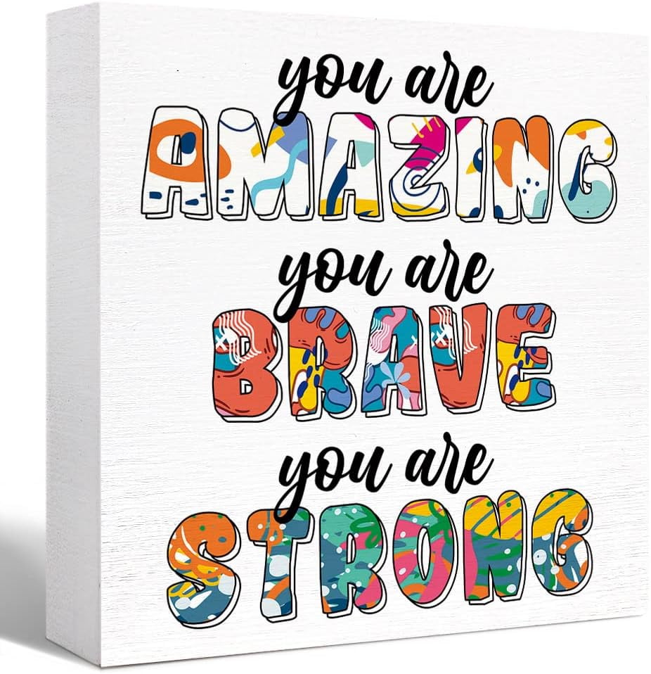 Inspirational Wood Box Sign You Are Amzaing Brave Strong Wooden Block ...