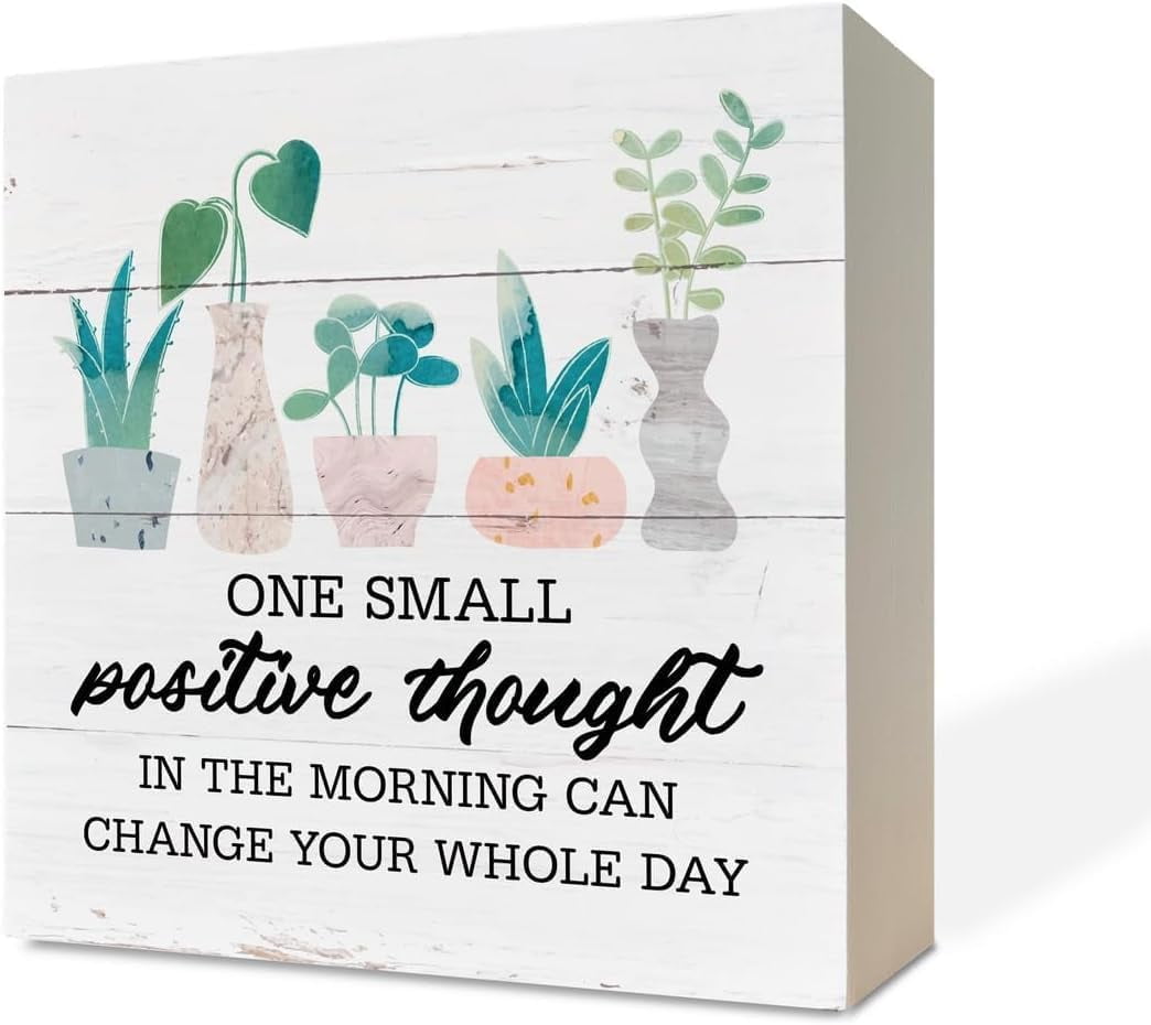 Inspirational Wood Box Signs Desk Decor Greenery Table Decor Office ...
