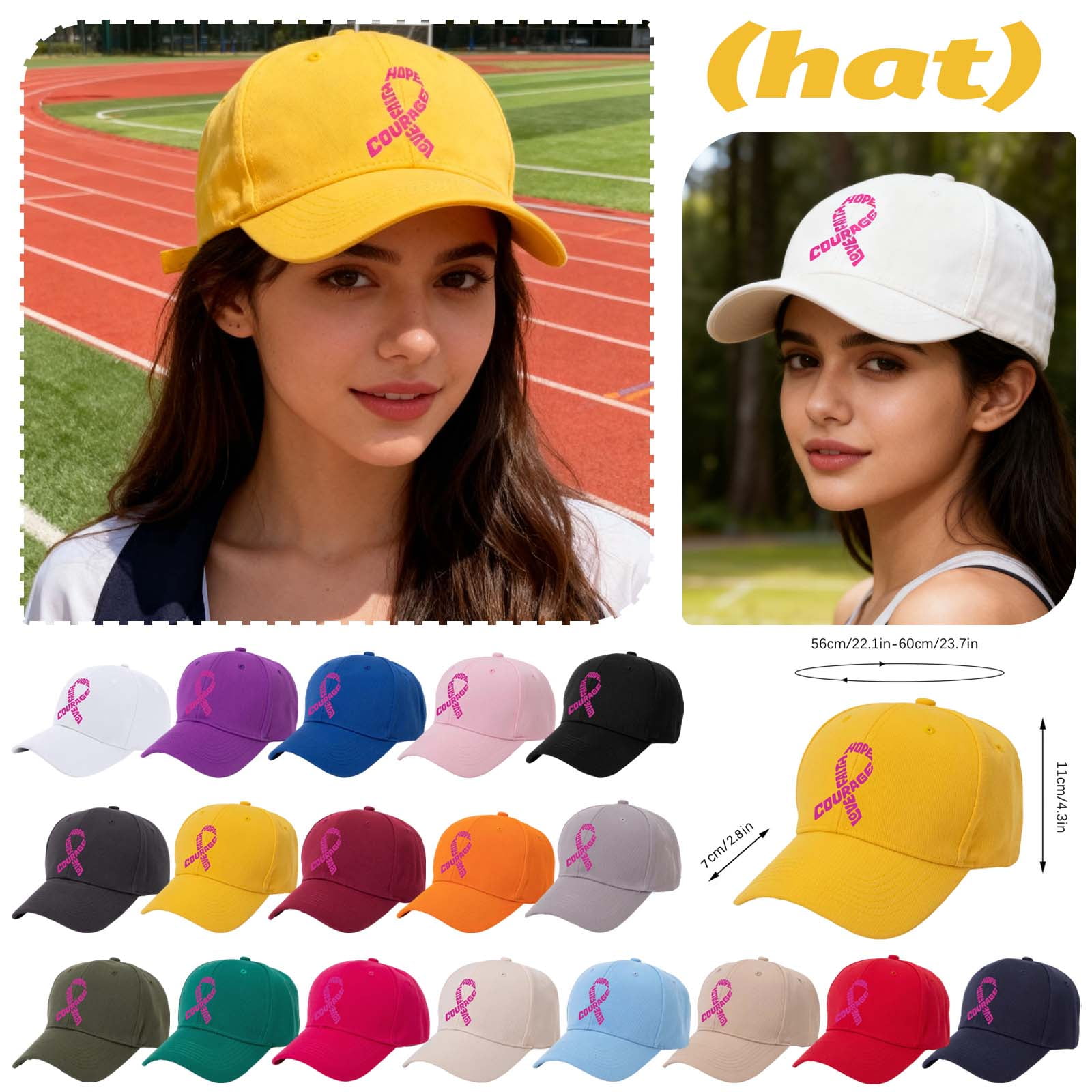 Inspirational Words Hat, "Love Faith Hope Courage" Embroidered Washed ...