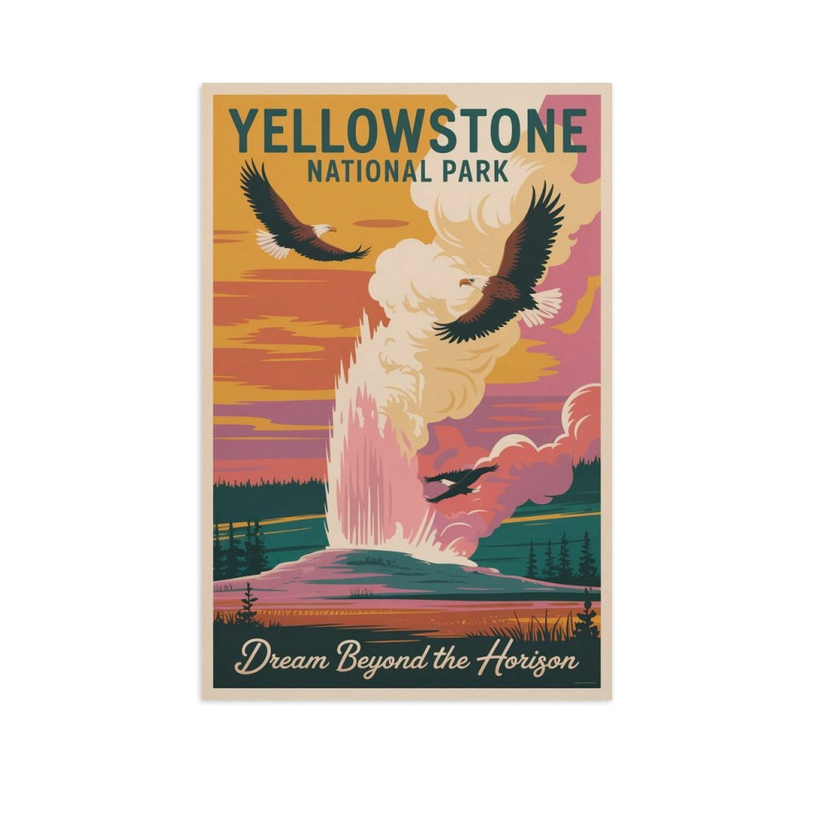 Inspirational Yellowstone National Park Retro Travel Motivational Wall ...