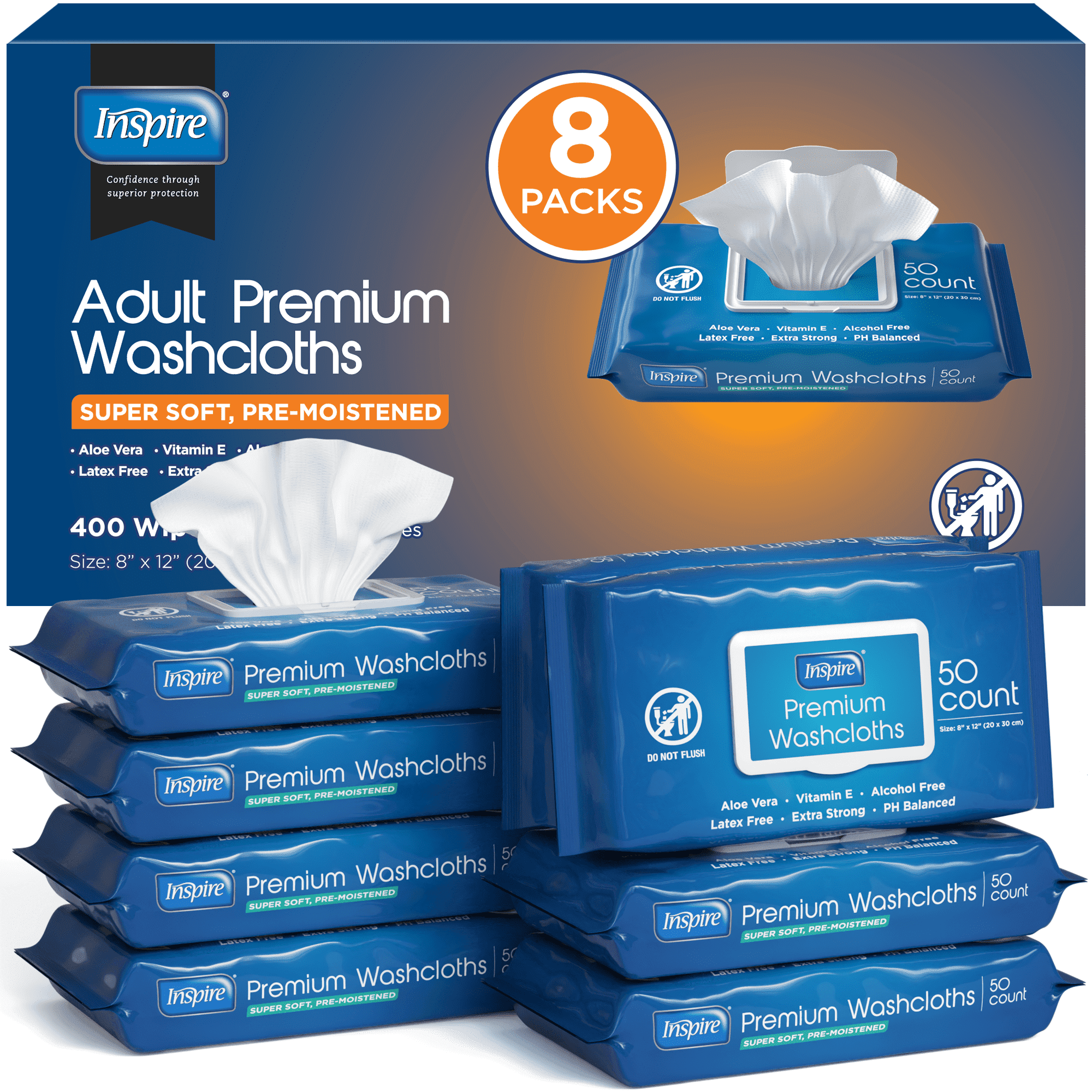 Inspire XL Size Personal Hygiene Bath and Washcloths - Unscented Adult ...